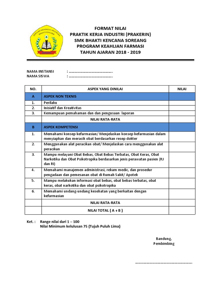 Format Nilai Prakerin | PDF | Karier & Perkembangan | Bisnis