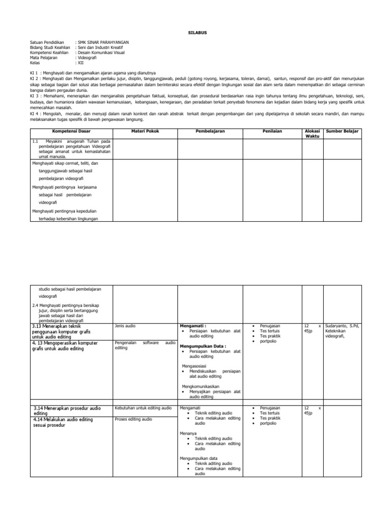Silabus Videografi Kelas 12 DKV | PDF