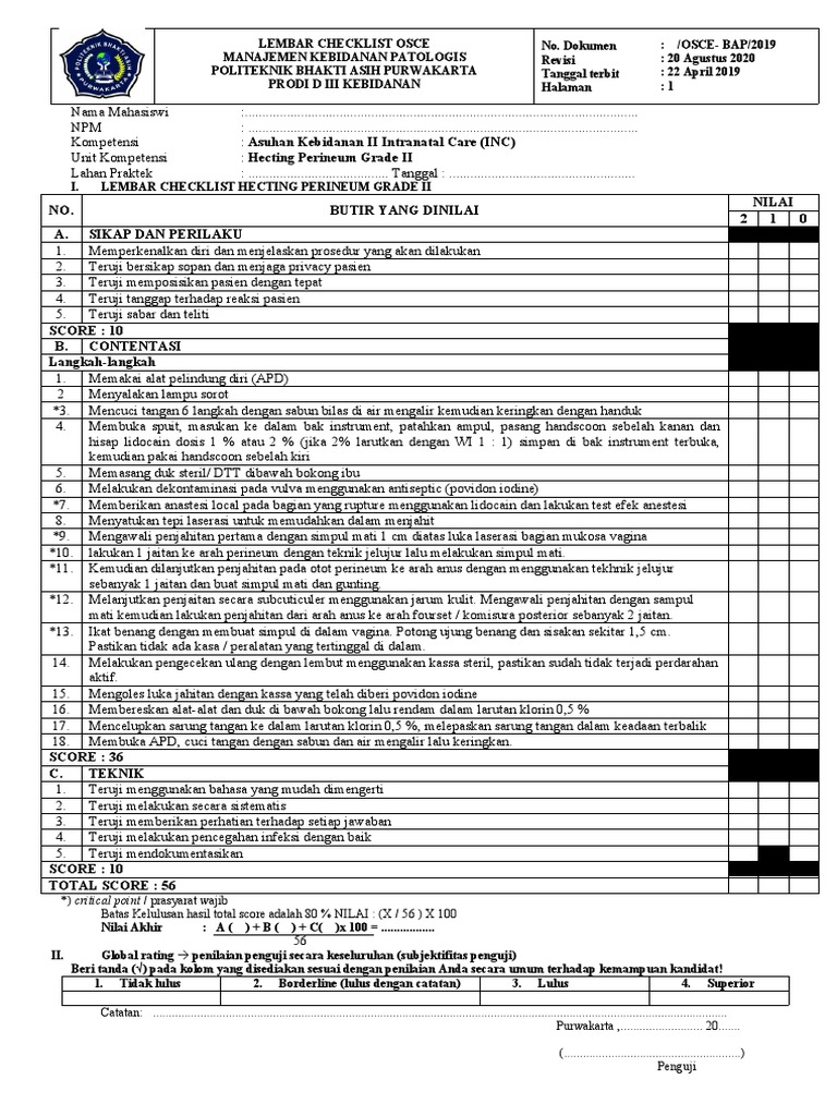 Fix Lembar Checklist Partus Kala Iv (Laserasi Perineum G2) | PDF