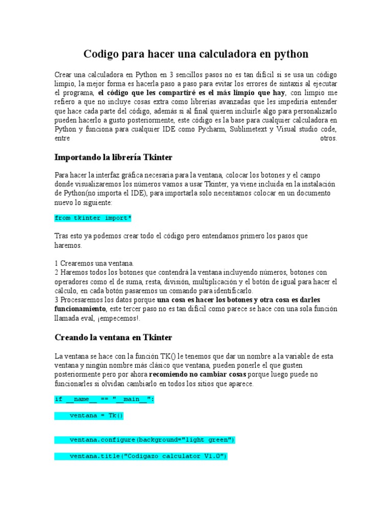 Codigo para Hacer Una Calculadora en Python | PDF | Python (lenguaje de ...