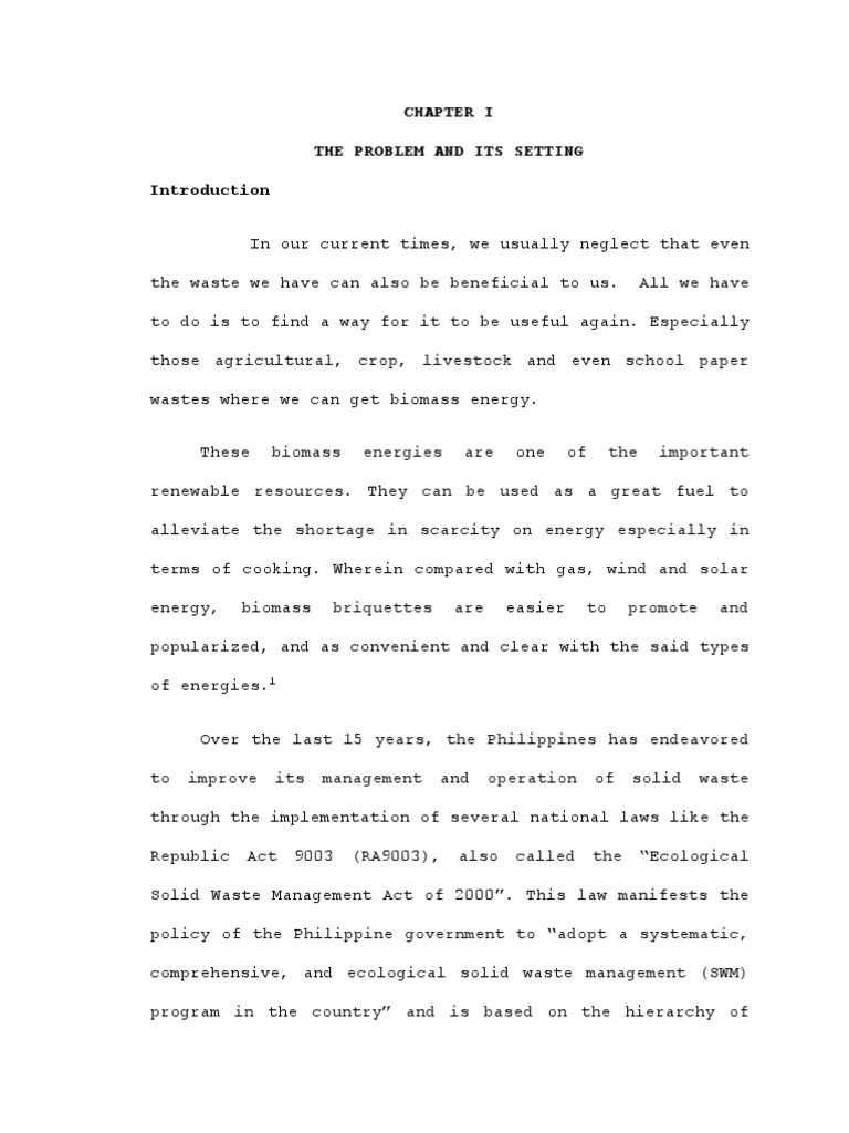 The Problem and Its Setting | PDF | Renewable Resources | Biomass