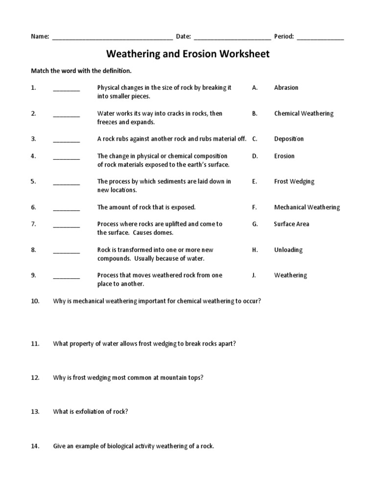 Weathering and Erosion Worksheet | PDF | Weathering | Rock (Geology)
