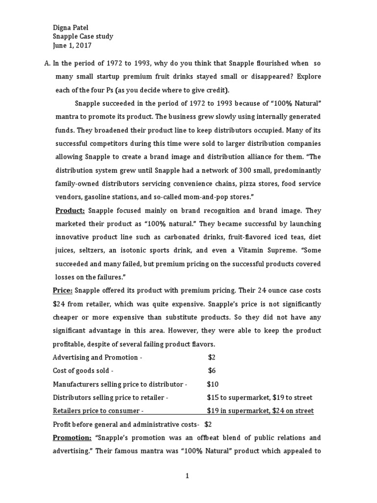Snapple Case Study Sol | PDF | Supermarket | Brand