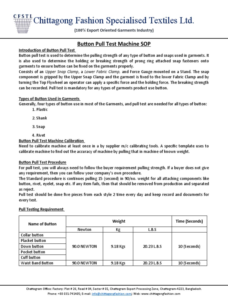 Button Pull Test Machine SOP | PDF | Rivet | Clothing