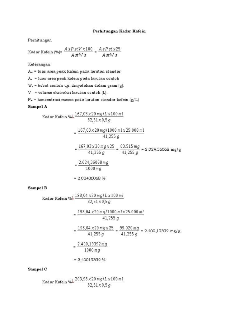 Perhitungan Kadar Kafein | PDF