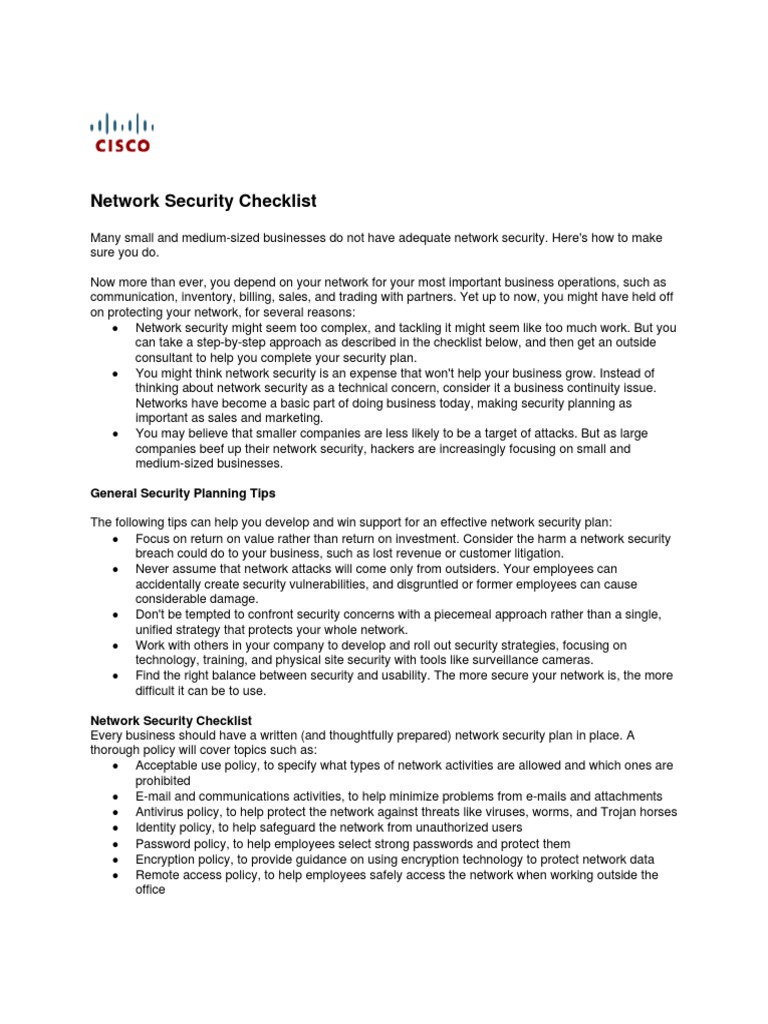 Network Security Checklist: General Security Planning Tips | PDF | Computer Virus | Computer Network