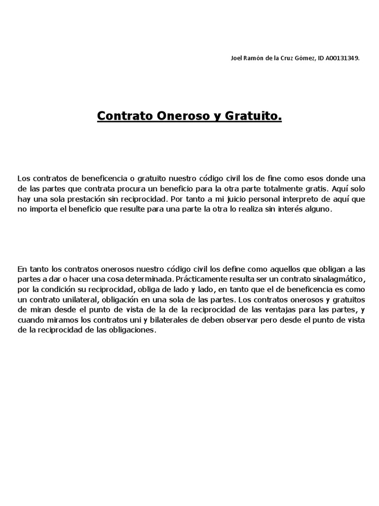 Contrato Oneroso y Gratuito | PDF