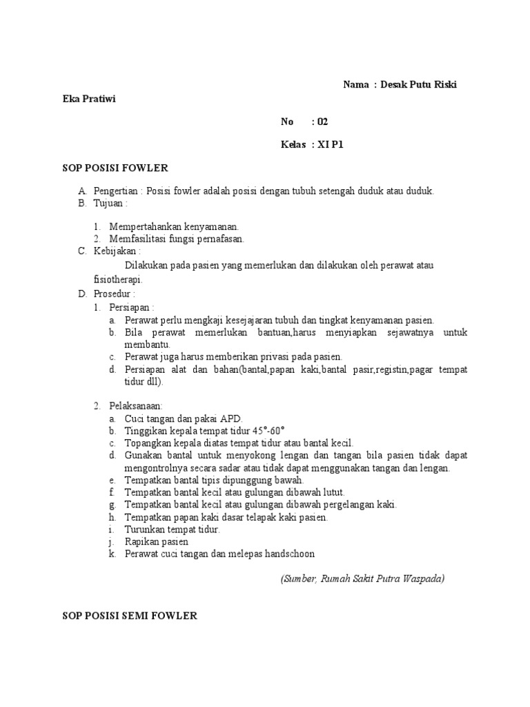 SOP Posisi Fowler & Semi Fowler (02) XI P1 | PDF