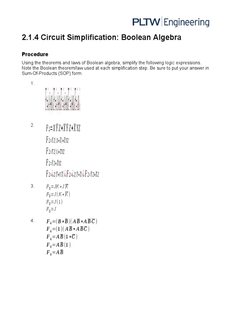 Circuit Simplification Using Boolean Algebra | PDF | Boolean Algebra ...