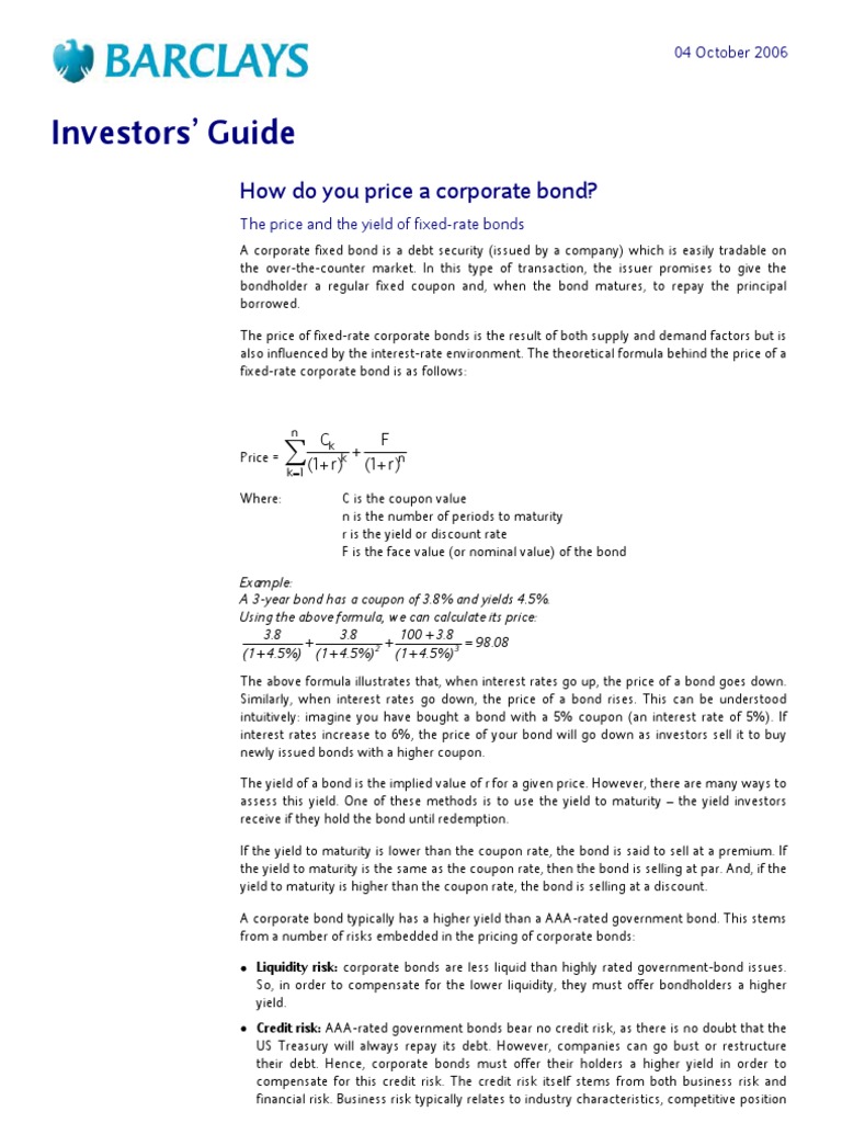 corporate bond pricing guide | Bonds (Finance) | Yield (Finance)