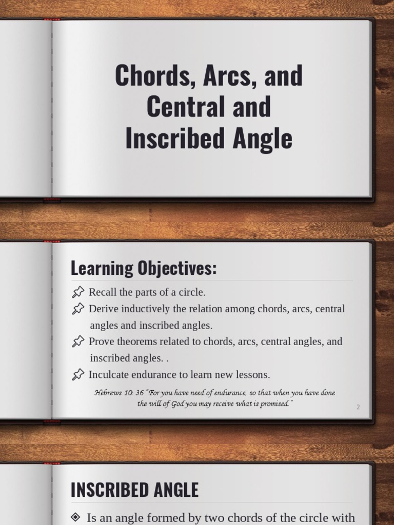 Chords, Arcs, and Central and Inscribed Angle | PDF | Angle | Geometric ...