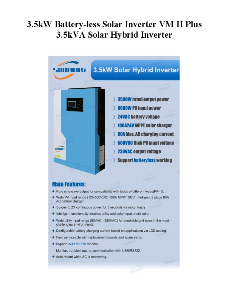 3.5kW Battery-Less Solar Inverter VM II Plus 3.5kVA Solar Hybrid ...