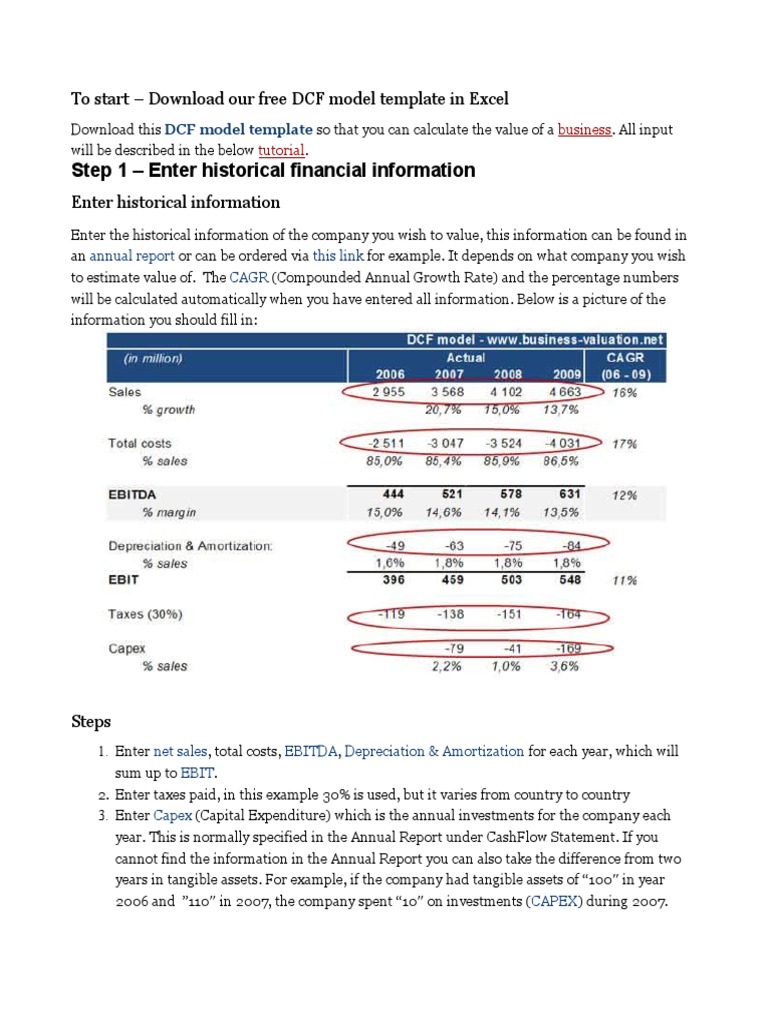 Step 1 - Enter Historical Financial Information: To Start - Download ...