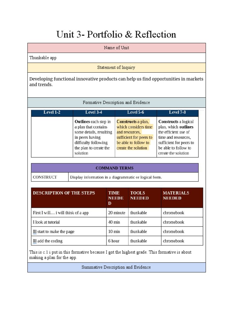 Unit 3 Portfolio Reflection | PDF