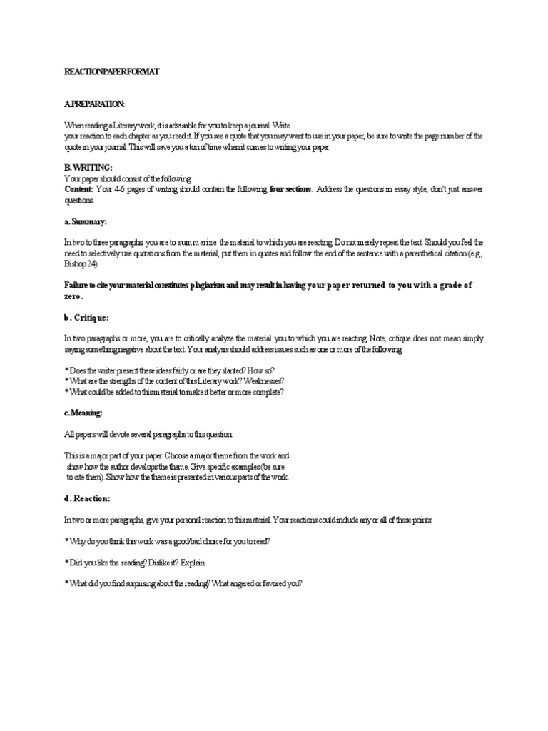 Reaction Paper Format | PDF