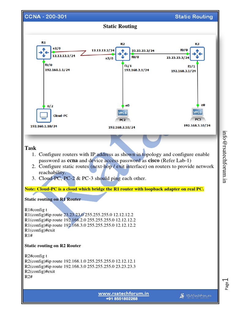 CCNA 200-301 - Lab-4 Static Routing v1.0 | PDF | Ip Address | Internet ...