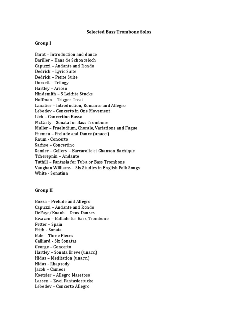 Selected Bass Trombone Solos Group I | PDF