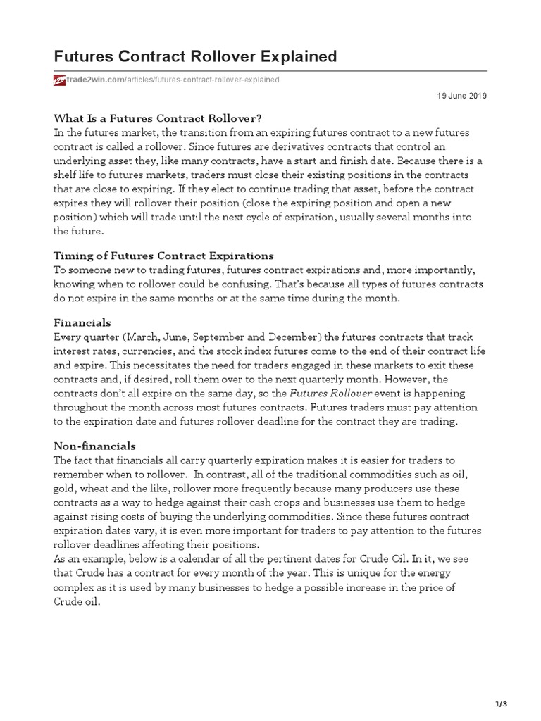 Futures Contract Rollover Explained | PDF | Futures Contract | Hedge ...