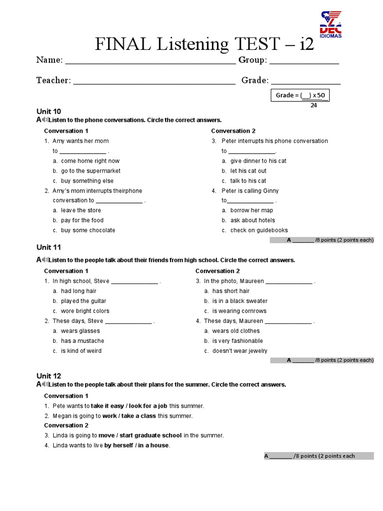 Final Listening Test I2 | PDF | Clothing