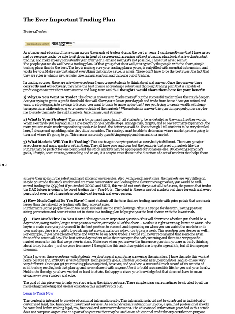 Essential Elements of a Trading Plan | PDF | Futures Contract | Day Trading
