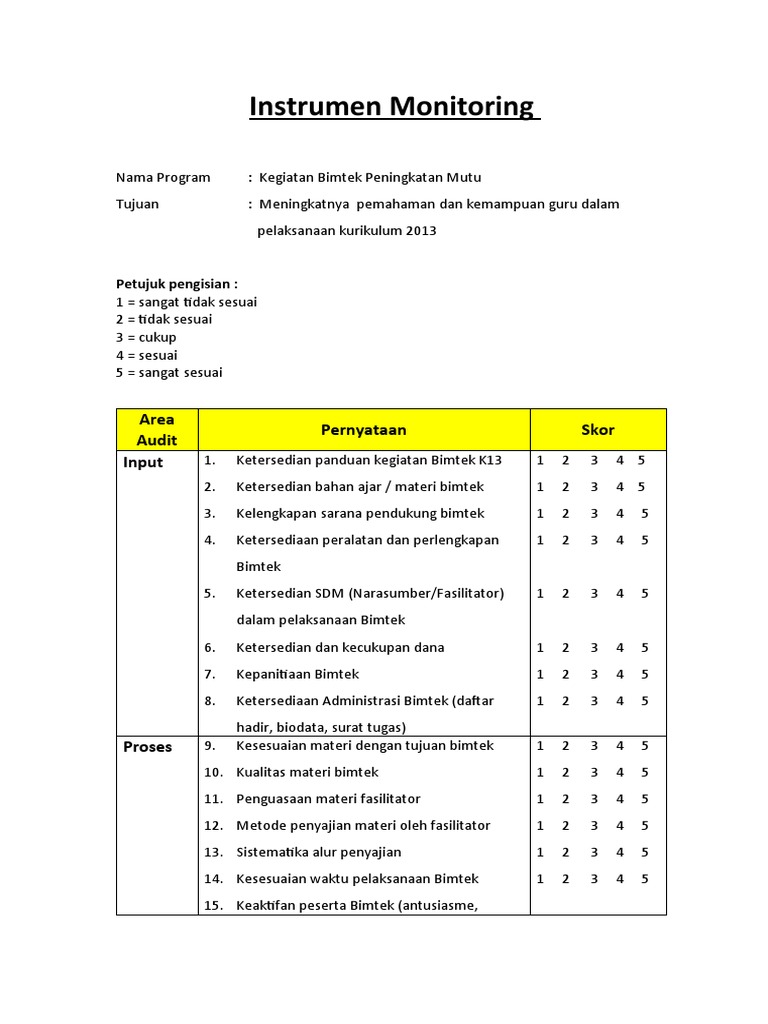 Contoh Instrumen Monev Kegiatan | PDF