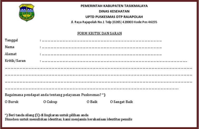 Form Kritik Dan Saran | PDF