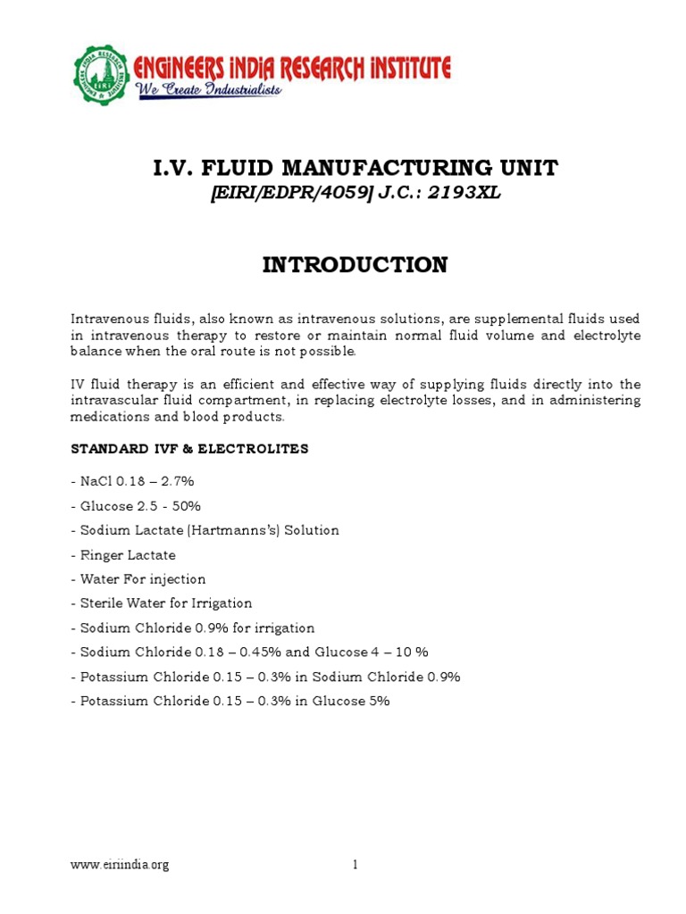 IV Fluid Manufacturing Overview | PDF | Intravenous Therapy | Clinical ...