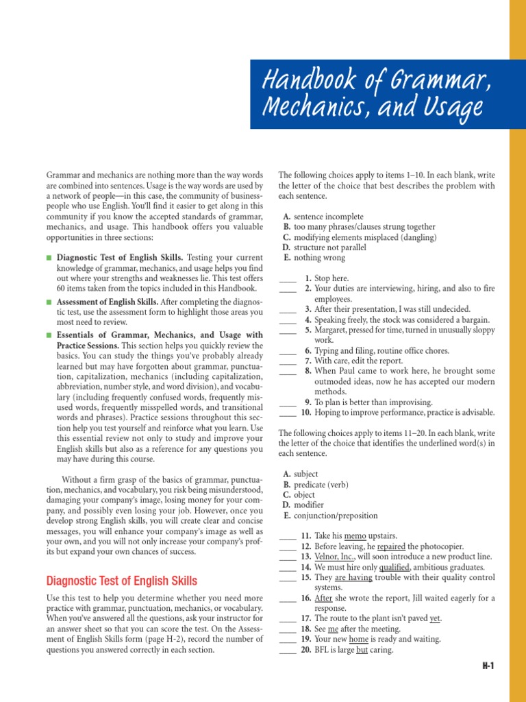 Handbook of Grammar, Usage & Mechanics | PDF