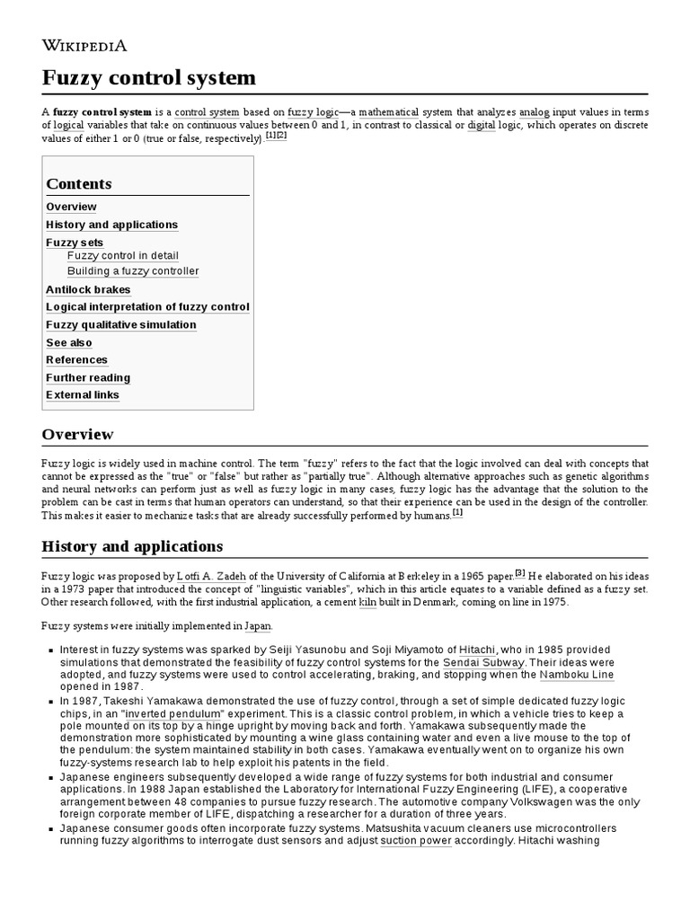 Fuzzy Control System: History and Applications Fuzzy Sets | PDF | Fuzzy ...