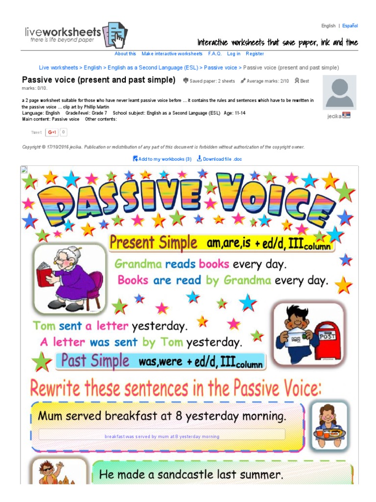 Passive Voice (Present and Past Simple) - Interactive Worksheet | PDF ...