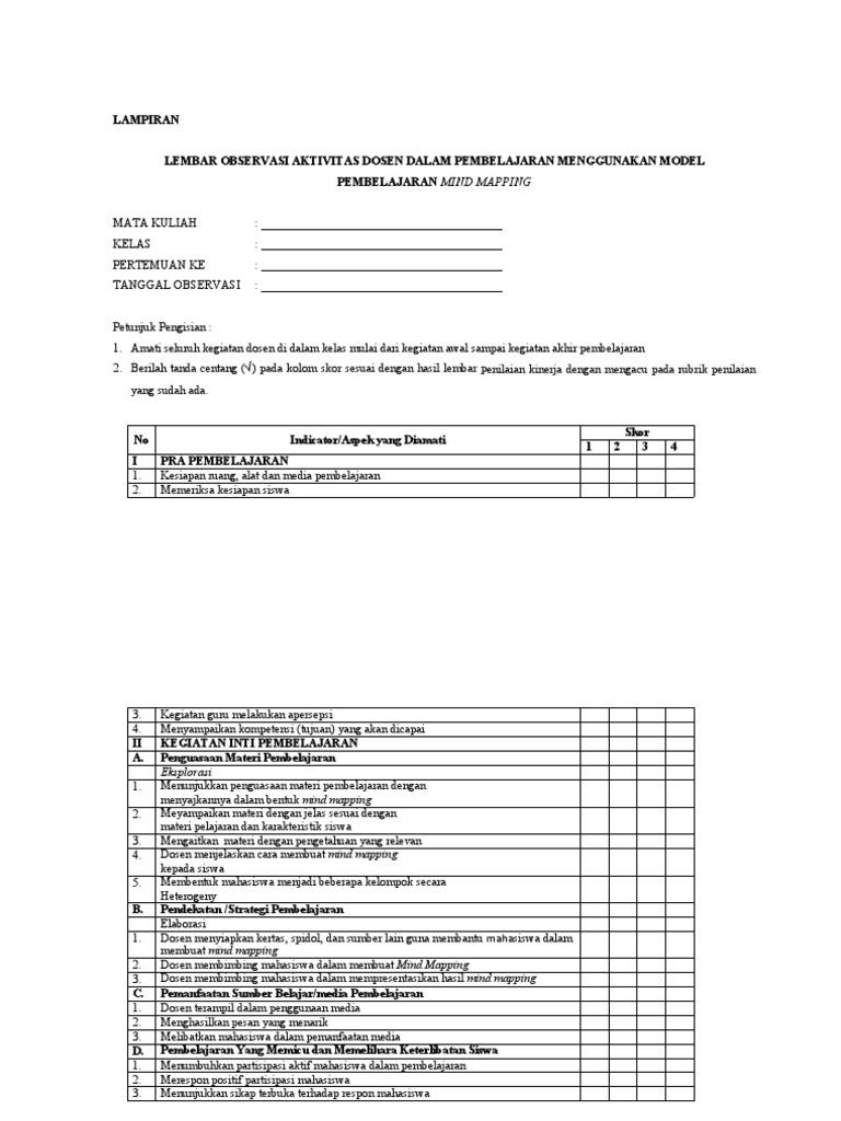 Lembar Observasi Pembelajaran Mind Mapping | PDF