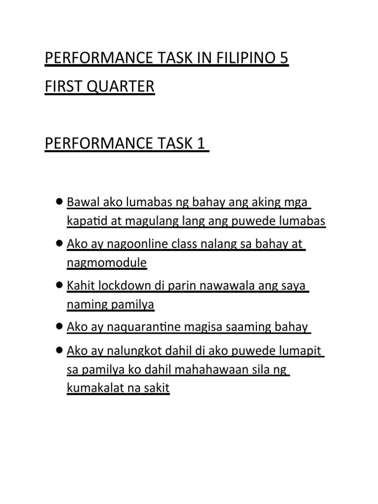 Performance Task in Filipino 5 | PDF