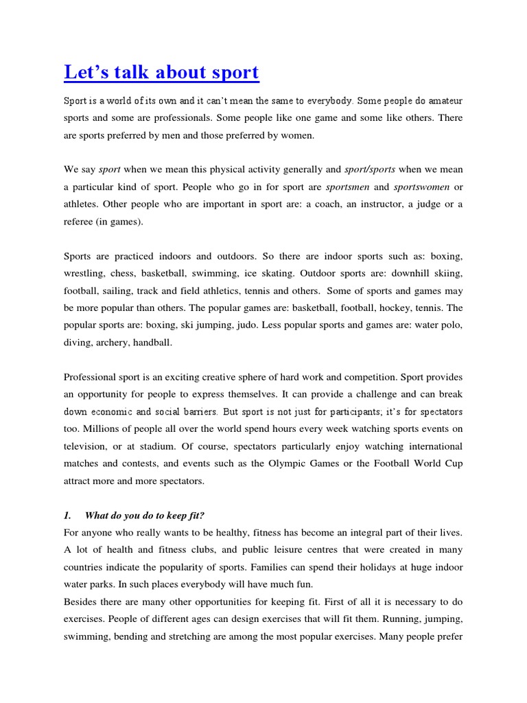 Lets Talk About Sport | PDF | Sports | Physical Fitness