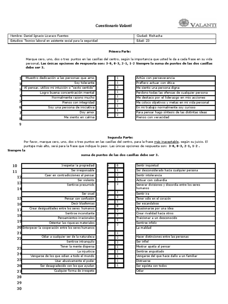 Prueba Valanti. | PDF
