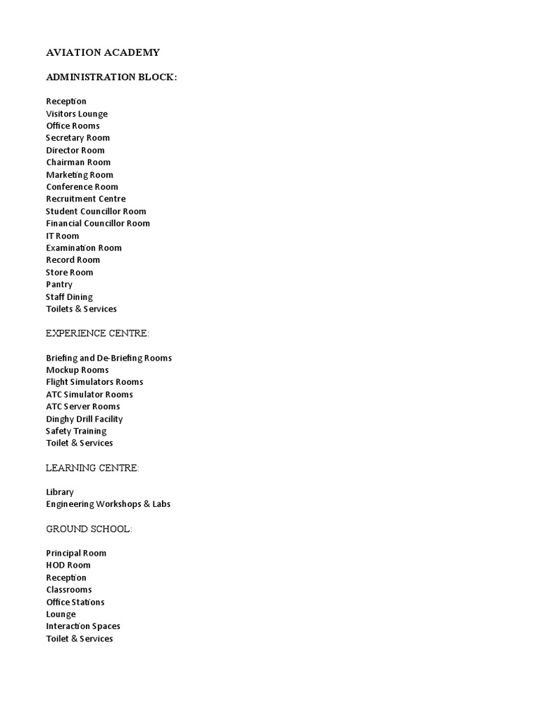 Area Statement Ref | PDF | Room | Aviation