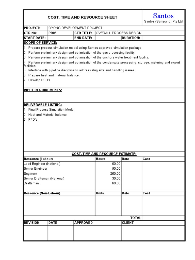 Santos: Cost, Time and Resource Sheet | PDF | Process Control ...