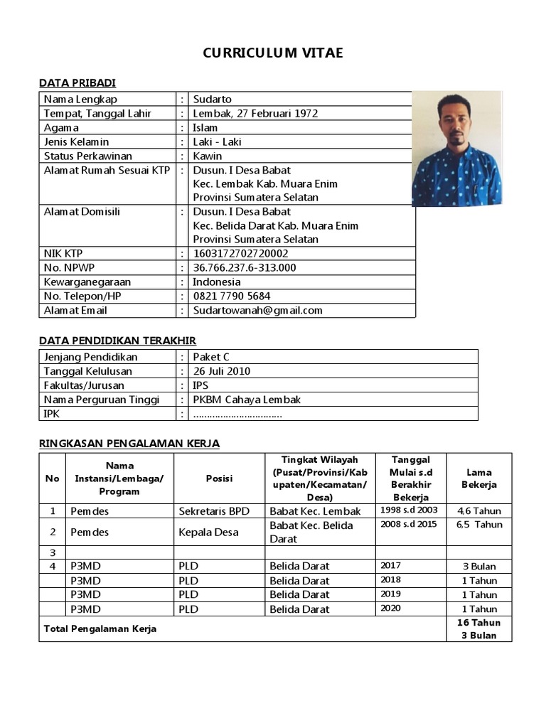 Contoh CV TPP 2020 | PDF