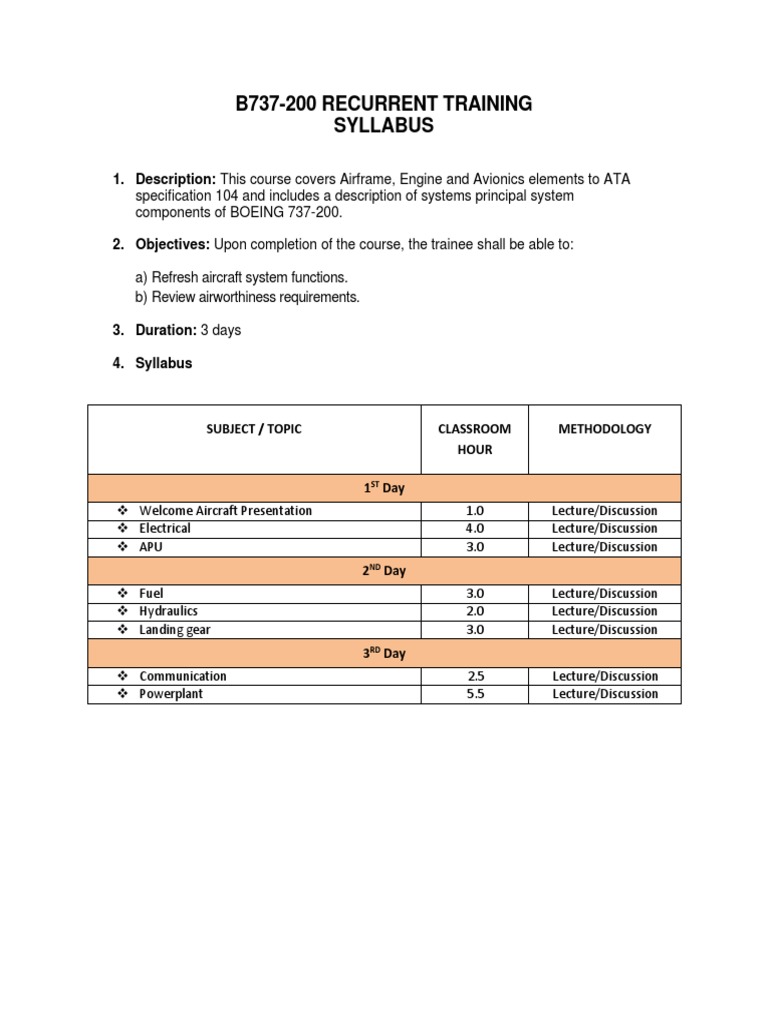 B737-200 Recurrent Training Syllabus | PDF | Technology & Engineering