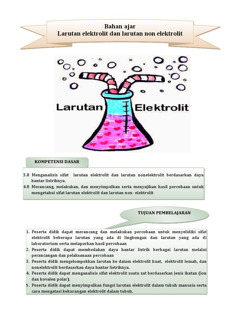 Bahan Ajar Larutan Elektrolit Dan Non Elektrolit | PDF