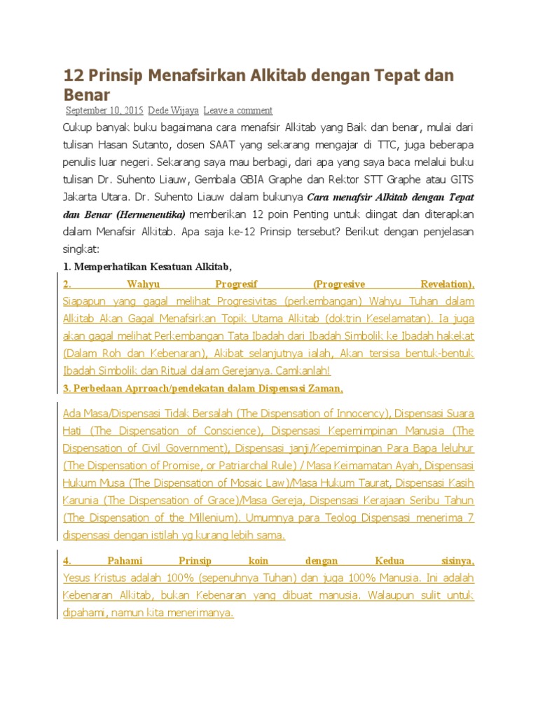 12 Prinsip Menafsirkan Alkitab Dengan Tepat Dan Benar | PDF