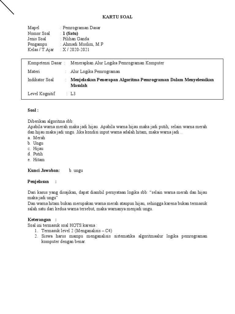 Kartu Soal RPL Uas 2021 | PDF