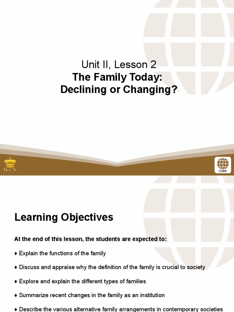 Unit II, Lesson 2: The Family Today: Declining or Changing? | PDF ...