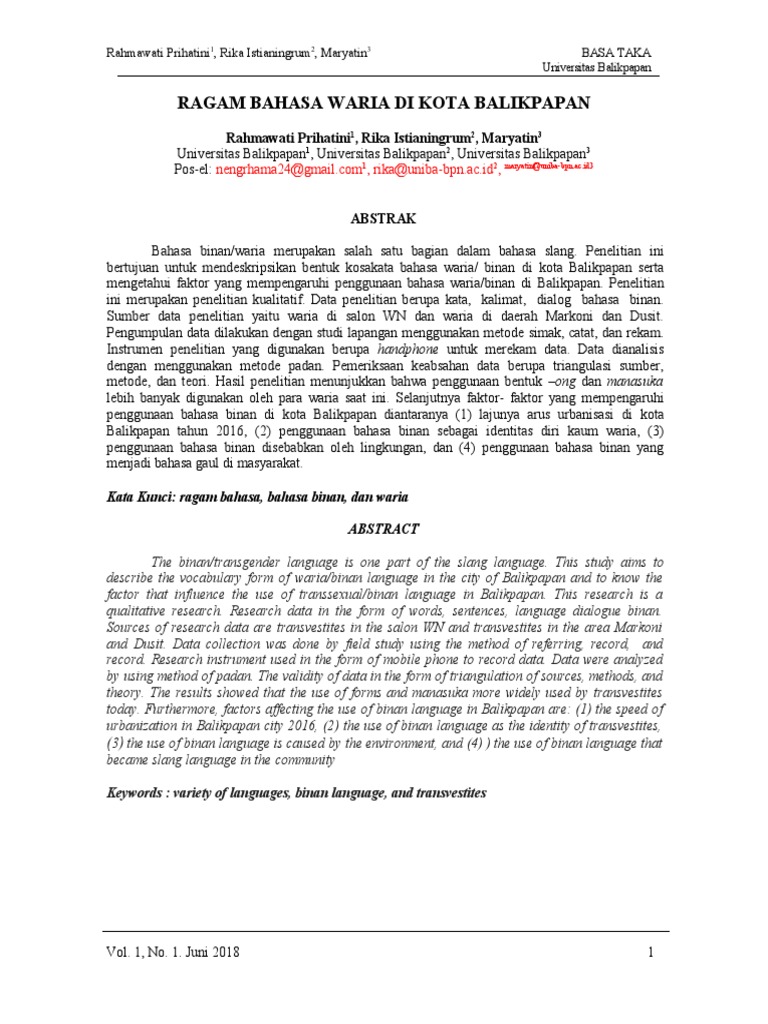 RAGAM BAHASA WARIA DI KOTA BALIKPAPAN | PDF