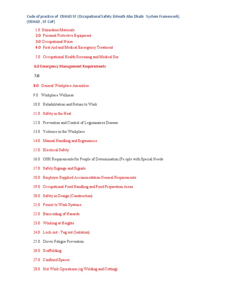 OSHAD SF CoP List | PDF