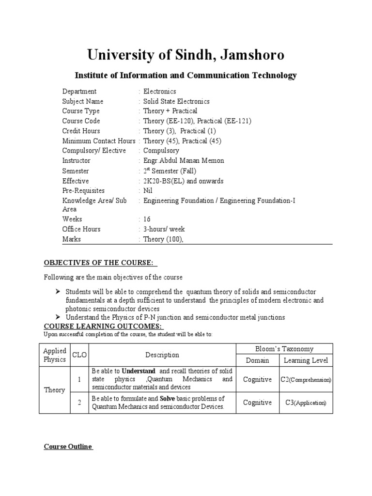 Solid State Electronics CO | PDF | Solid State Physics | Semiconductors