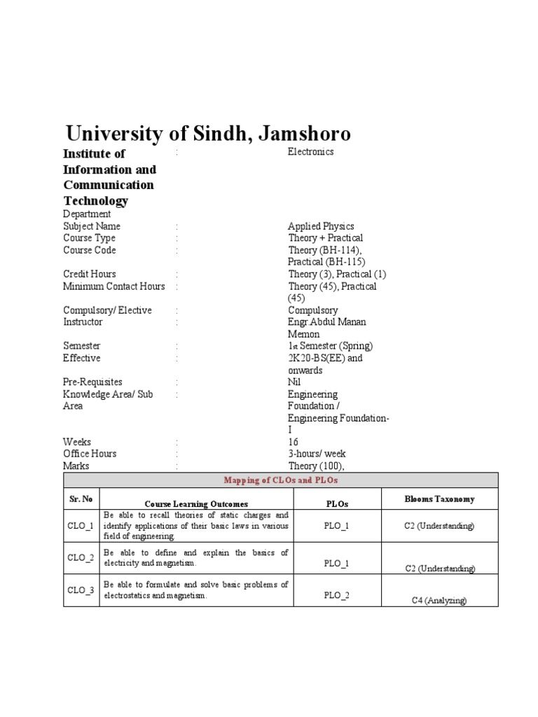 Applied Physics Course Outline | PDF | Engineering | Physics
