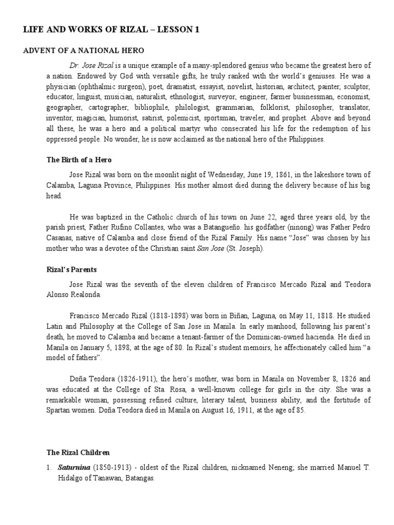 Lesson 1 - Life and Works of Rizal | PDF | Philippines