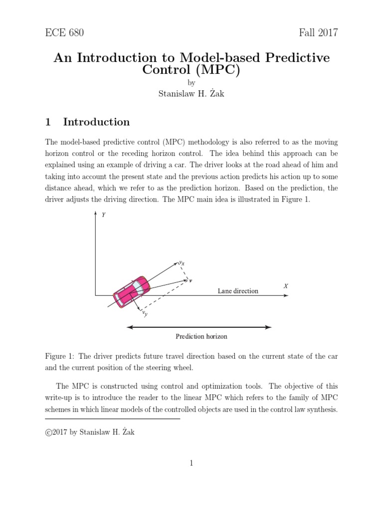 An Introduction To Model-Based Predictive Control (MPC) : ECE 680 Fall 2017 | PDF | Mathematical ...