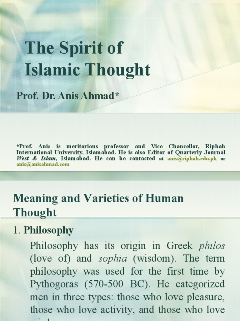 Spirit of Islamic Thought | PDF | Islamic Philosophy | Wisdom