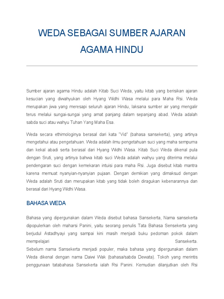 Weda Sebagai Sumber Ajaran Agama Hindu | PDF | Agama & Spiritualitas